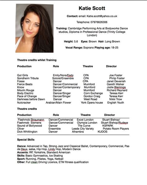Dance Resume For College