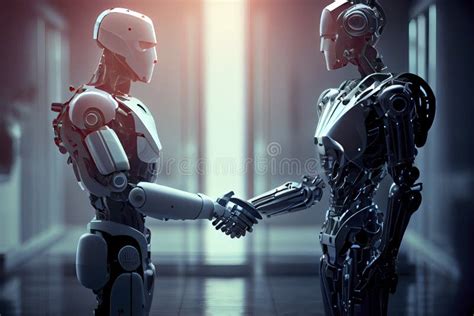 Human And Robot Meeting And Handshake Concept Of Future Interaction