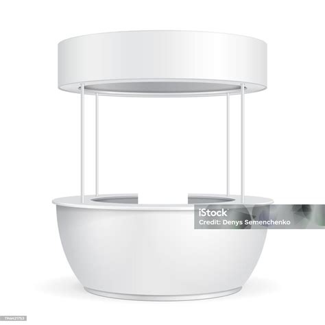 지붕 캐노피 배너와 라운드 Pos Poi 빈 빈 광고 소매 스탠드 실속 바 디스플레이 흰색 배경에 고립 디자인에 대 한 준비 템플릿 모의 제품 광고 벡터 Eps10 마케팅에