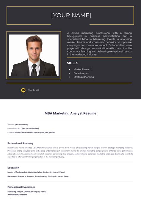 Free Mba Marketing Analyst Resume Template To Edit Online