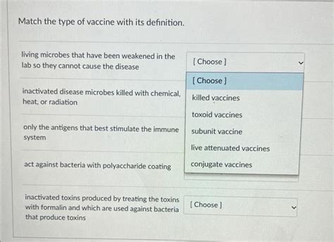 Solved Match The Type Of Vaccine With Its Definition Living