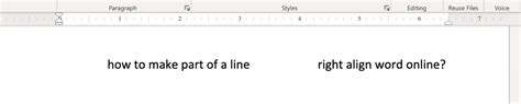 how to make part of a line right align word online