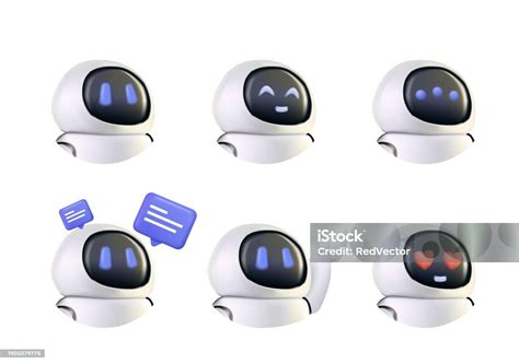 챗봇 3d 벡터 아이콘 세트 봇 채팅 챗봇 대화 메시지 모바일 로봇 웹 흰색 배경에 고립되어 있습니다 3d 아이콘 벡터 렌더링 그림 3차원 형태에 대한 스톡 벡터 아트 및