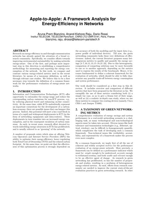 PDF Apple To Apple A Framework Analysis For Energy Efficiency In Networks