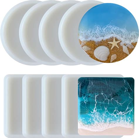 Midnadiy 8 Pcs Thickened Resin Coaster Molds Large Round