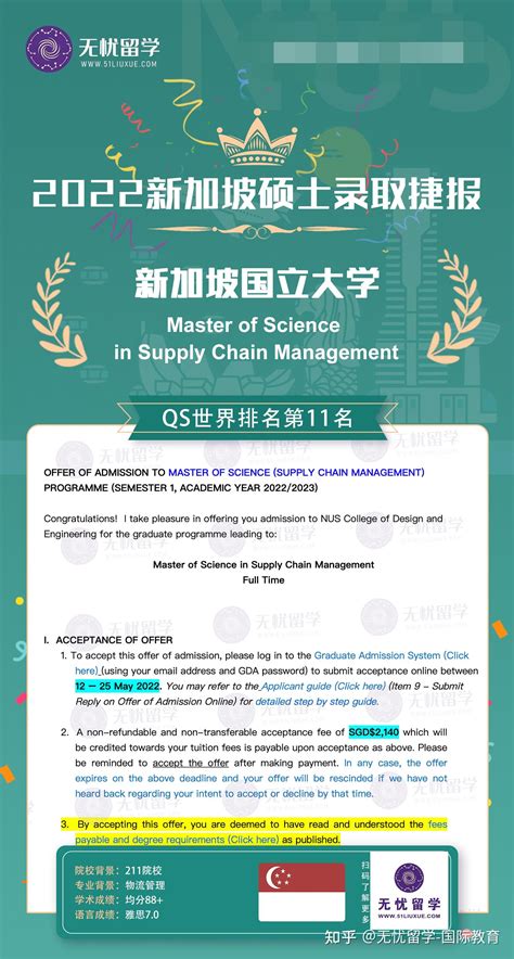 【无忧留学 2022新加坡硕士offer分享】恭喜无忧留学b同学获得新加坡国立大学的硕士录取offer 知乎