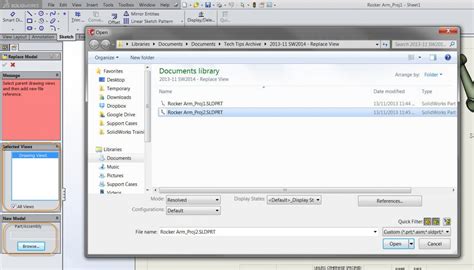 how to replace model in solidworks drawing view