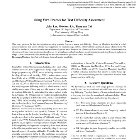 Using Verb Frames For Text Difficulty Assessment Acl Anthology