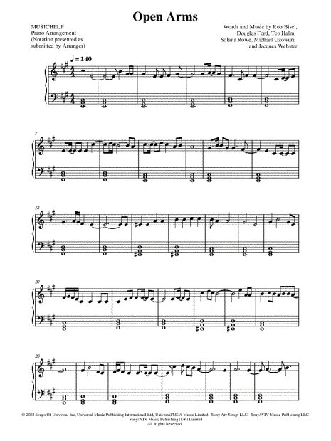 Open Arms Guitar Chords