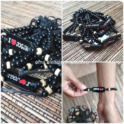 Jual Gelang Etnik Hitam I Love Jogja Bahan Manik Manik Kayu Shopee