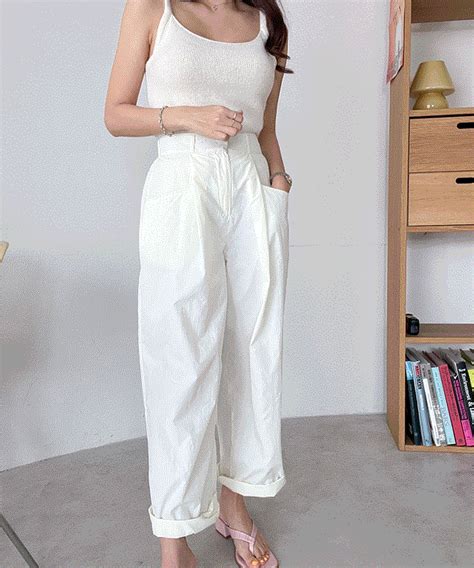 아이당일 뒷밴딩 바스락 포켓 핀탁 와이드 데일리 팬츠 슬랙스 바지 3color