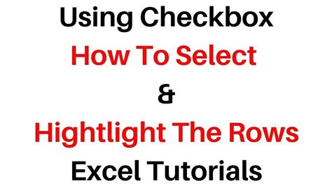 Highlight Row With Selected Checkbox Excel 2016 Tutorial Youtube