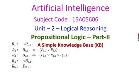 Simple Knowledge Base Propositional Logic Artificial Intelligence Unit