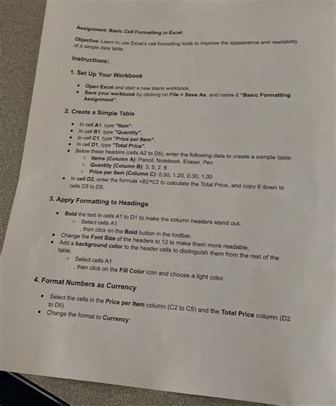 Assignment Basic Cell Formatting In Excel Objective Leam To Use Excel