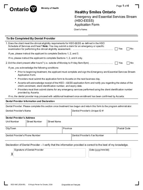 Fillable Online Healthy Smiles Ontario Emergency And Essential Services