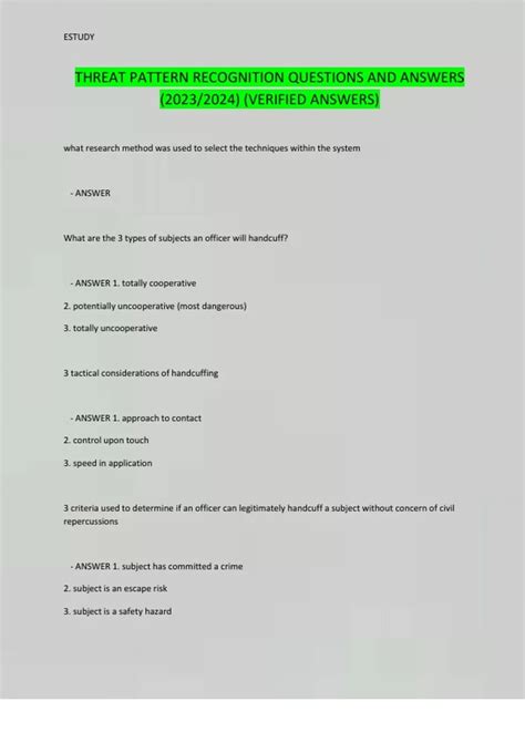 Threat Pattern Recognition Questions And Answers 2023 2024 Verified