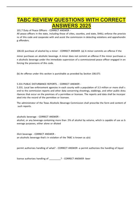 TABC REVIEW QUESTIONS WITH CORRECT ANSWERS 2025 Tabc Stuvia US