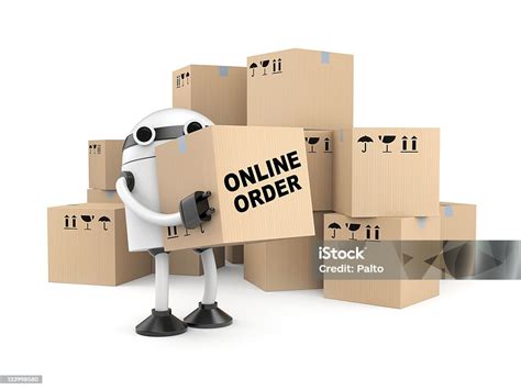Robot Dengan Kotak Kardus Foto Stok Unduh Gambar Sekarang Android Robot Bekerja