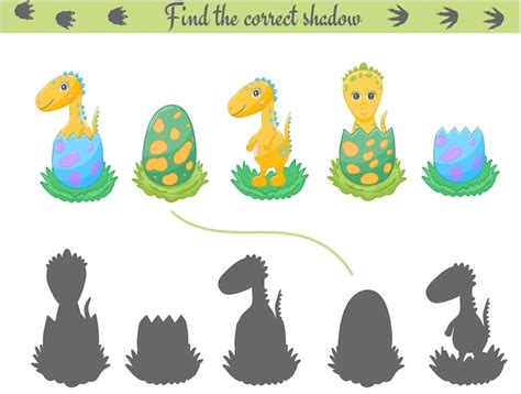 Juego De Sombras Para Niños Con Dinosaurio En Huevo Vector Premium