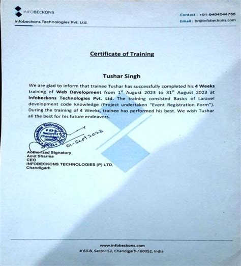 Tushar Singh On Linkedin Completed My 4 Weeks Training Of Web Development At Infobeckons In Basics
