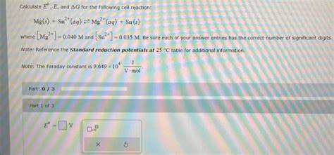Solved Calculate E0 E and ΔG for the following cell Chegg com