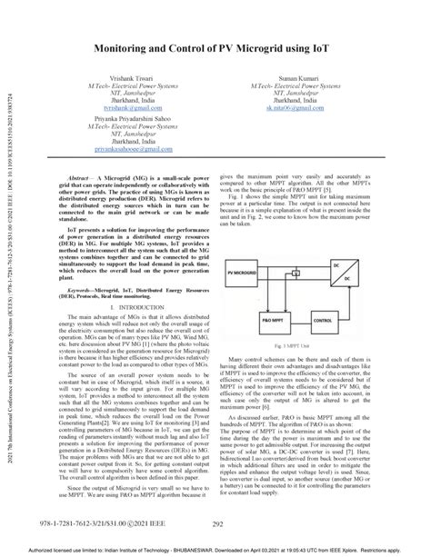 Pdf Monitoring And Control Of Pv Microgrid Using Iot