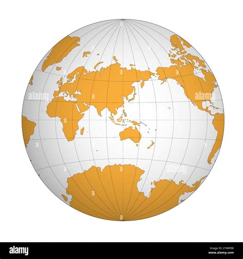 Simplified Map Of World In The Circle Focused On Asia And Australia Latitude And Longitude Grid