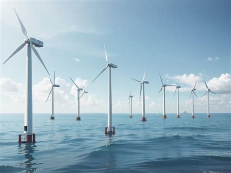 Premium Ai Image Wind Turbines On The Ocean 3d Rendering In The Horizon