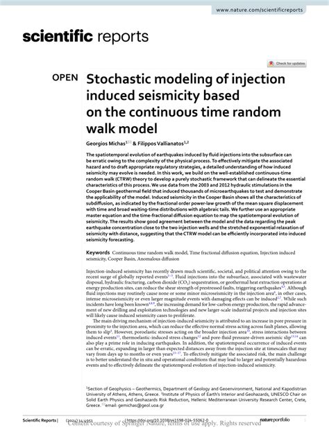 Pdf Stochastic Modeling Of Injection Induced Seismicity Based On The