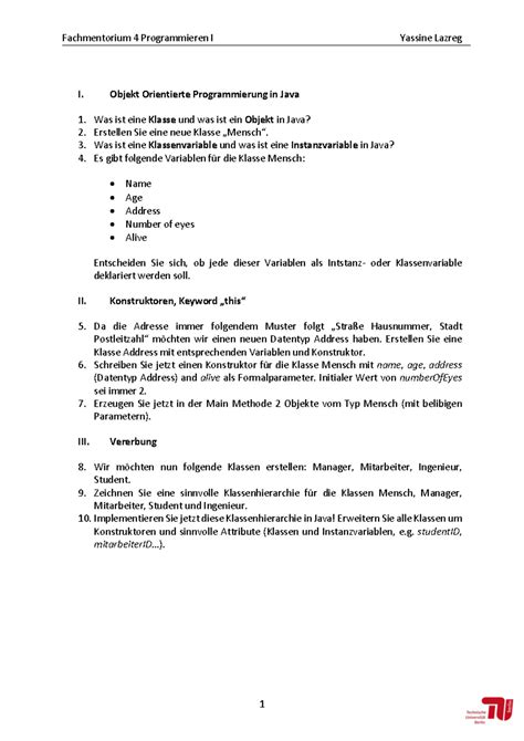 Fachmentorium Ws I Objekt Orientierte Programmierung In