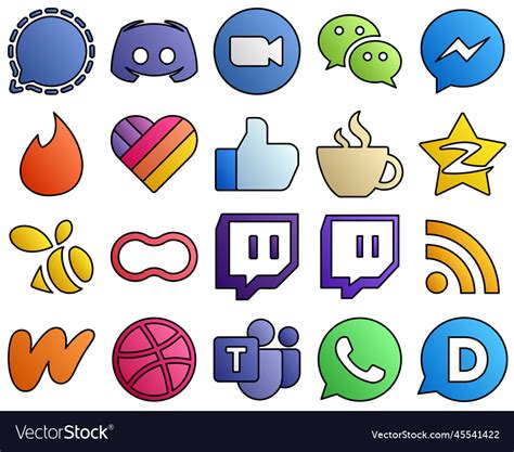 Filled Line Style Social Media Icon Collection Vector Image