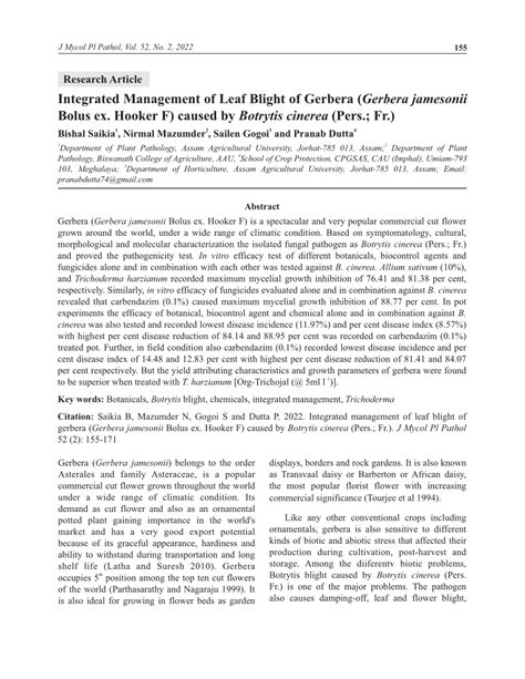 Pdf Integrated Management Of Leaf Blight Of Gerbera Gerbera