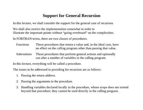 Support For General Recurism Assembly Language Programming 1 Cpsc 3121 Docsity