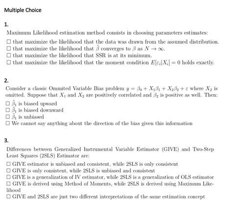 Solved Multiple Choice Maximum Likelihood Estimation Method