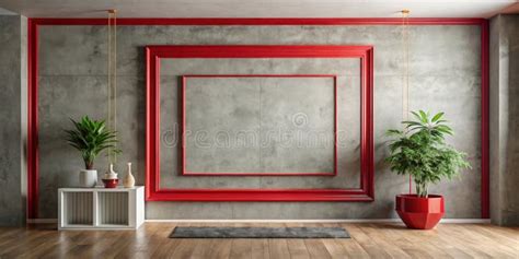 Modern Minimalist Interior Design With Red Accents And Greenery Generative Ai Stock