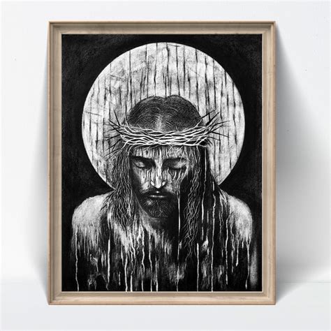 Handmade Charcoal Drawing Of Jesus Christ Christian Home Decor 22x28