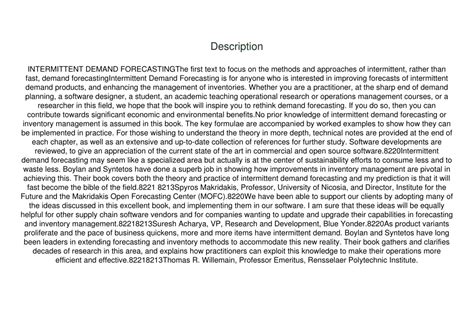 Ppt Download Intermittent Demand Forecasting Context Methods And Applications Full