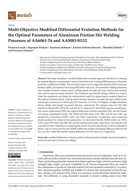 Pdf Multi Objective Modified Differential Evolution Methods For The Optimal Parameters Of