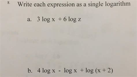 Solved Write Each Expression As A Single Logarithm A Chegg Com