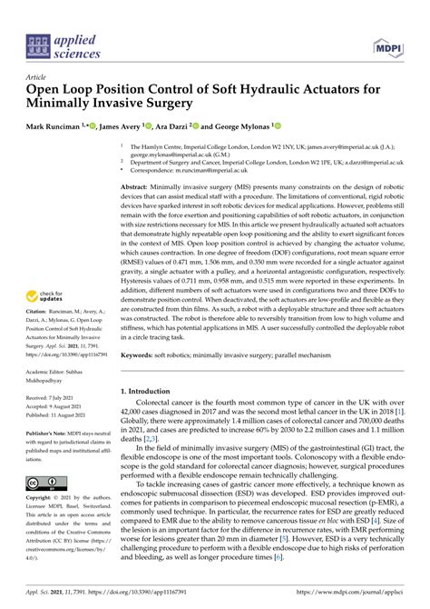 PDF Open Loop Position Control Of Soft Hydraulic Actuators For Minimally Invasive Surgery
