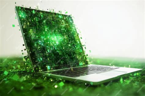 Laptop With Green Digital Circuitry Overlapping Premium Ai Generated Image