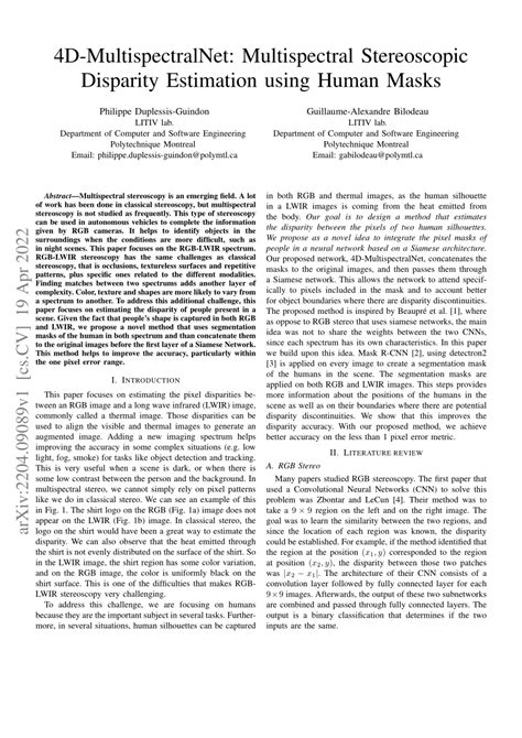 pdf 4d multispectralnet multispectral stereoscopic disparity estimation using human masks