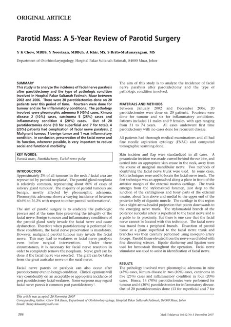 Pdf Parotid Mass A 5 Year Review Of Parotid Surgery