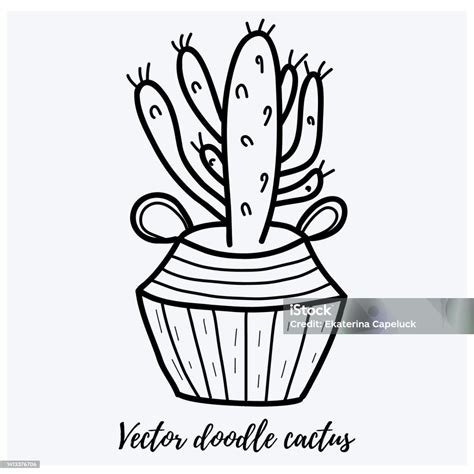 벡터 낙서 선인장 일러스트레이션 냄비에 검은 선 아트 하우스 식물 다양한 종류의 디자인과 배경에 적합 귀여운에 대한 스톡 벡터 아트 및 기타 이미지 Istock