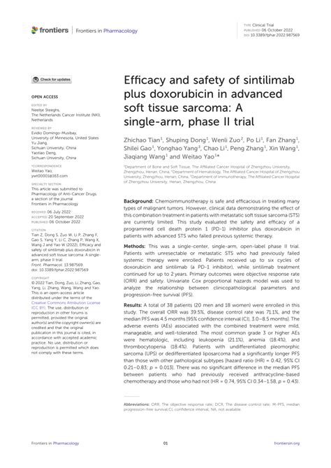 Pdf Efficacy And Safety Of Sintilimab Plus Doxorubicin In Advanced
