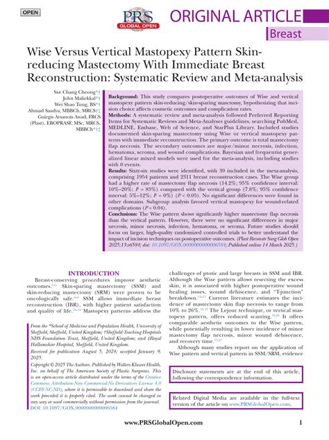 Pdf Wise Versus Vertical Mastopexy Pattern Skin Reducing Mastectomy