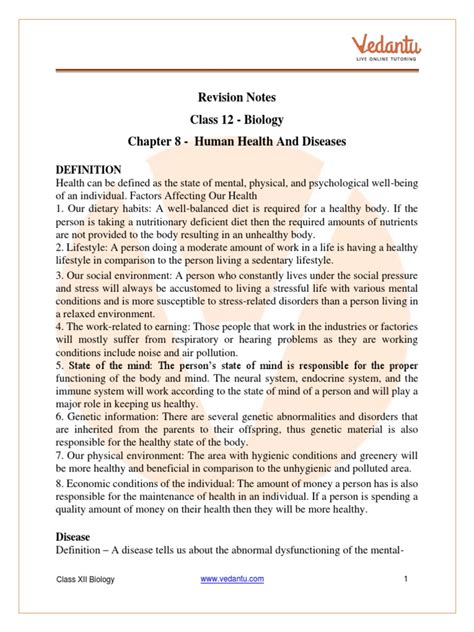 Read Revision Notes For Cbse Class 12 Biology Chapter 8 Human Health