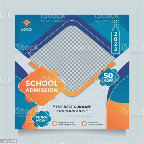 창조적 인 개념 학교 교육 입학 소셜 미디어 게시물 및 배너 템플릿 이미지 자리 표시자가 있는 블루 오렌지 스퀘어 디자인 벡터입니다 학교 입학 승진으로 돌아가기 개인 지도