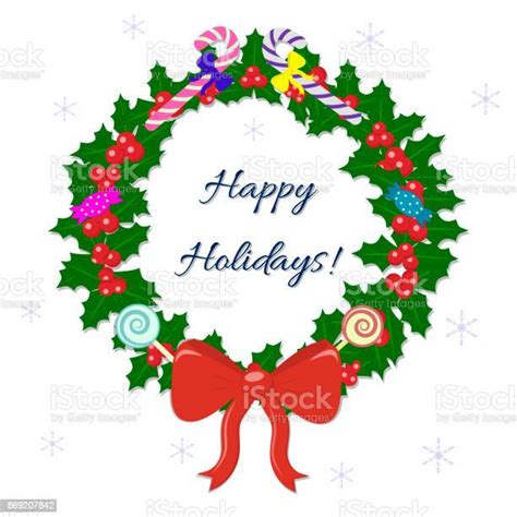 붉은 열매와 함께 홀리의 크리스마스 화 환 녹색 잎 붉은 나비 사탕과 과자 겨울에 대한 스톡 벡터 아트 및 기타 이미지 겨울 계절 공휴일 Istock