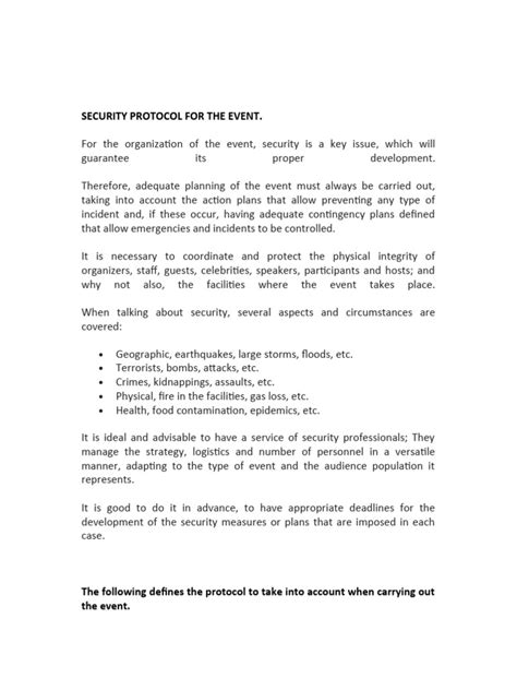 Event Security Protocol Pdf Securities Emergency